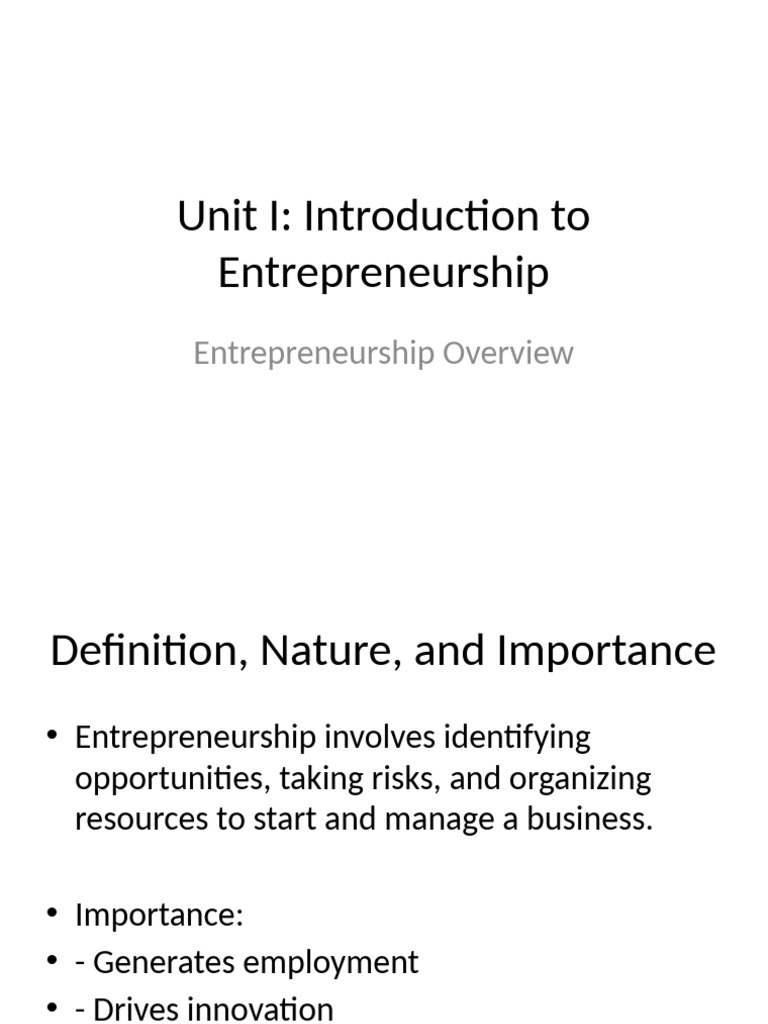 Introduction to Entrepreneurship Overview | PDF