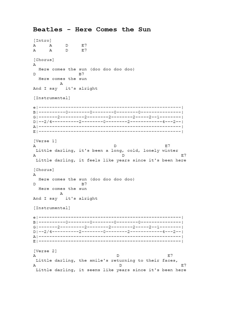 Here Comes the Sun Lyrics | PDF | Song Structure | Sound Recording