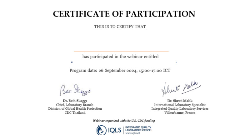 CDC Webinar Participation Certificate | PDF