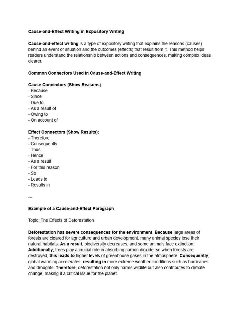 Cause-and-Effect Writing in Expository Writing | PDF
