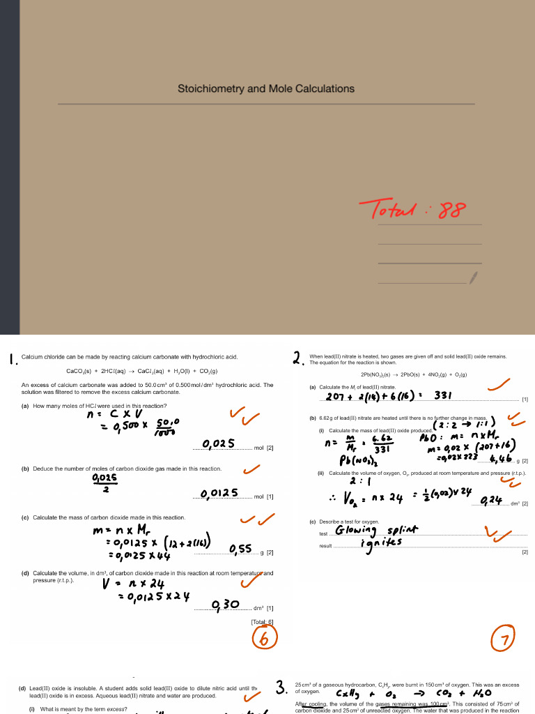 Memo IGCSE Chemistry Stoichiometry and Mole Calculations | PDF ...