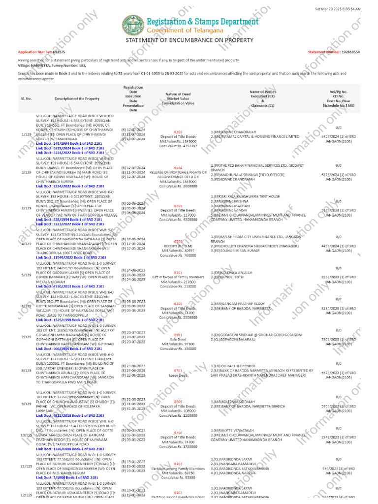 Statement of Encumbrance On Property | PDF