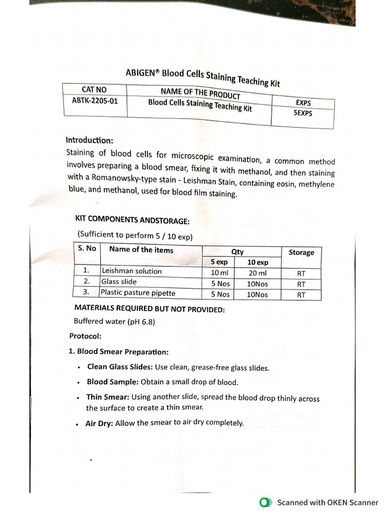 Blood Staining Experiment | PDF