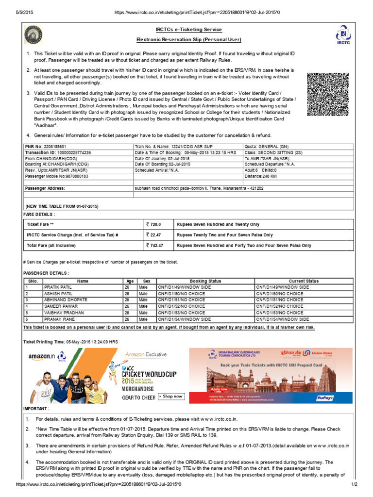 Https WWW - Irctc.co - in Eticketing Printticket | PDF | Identity ...