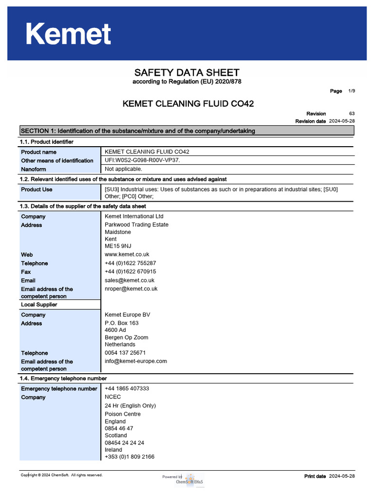 Cleaning Fluid Type CO42 | PDF | Safety | Occupational Safety And Health