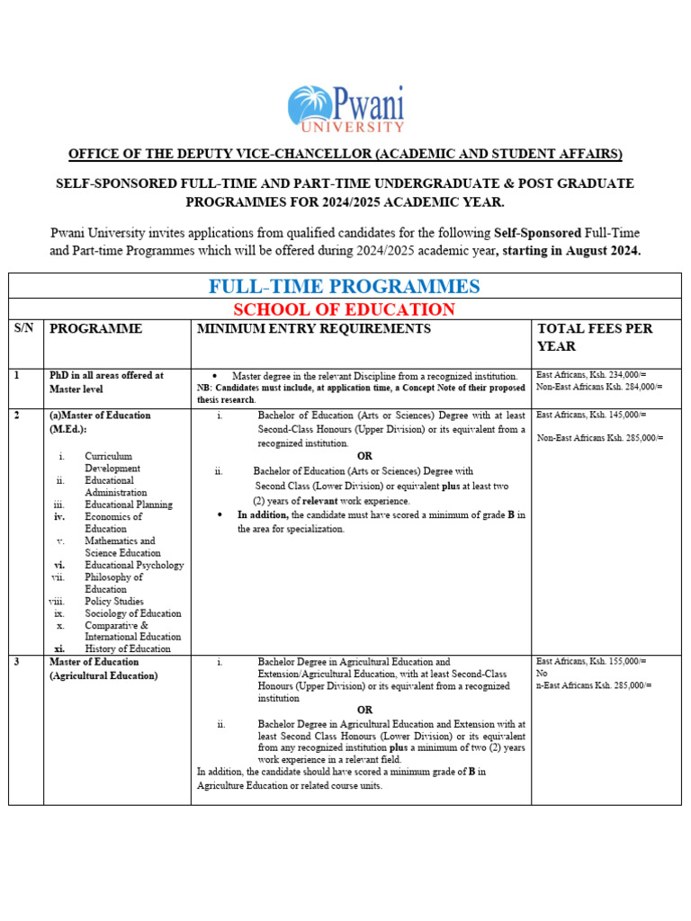 Final ADVERT DRAFT 2024-2025A | PDF | Academic Degree | Bachelor's Degree