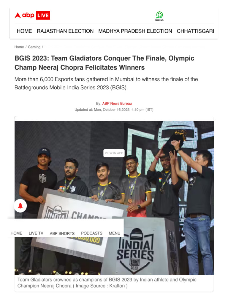 BGIS 2023 BGMI Battlegrounds Mobile India Team Gladiators Conquer The Finale Olympic Champ ...