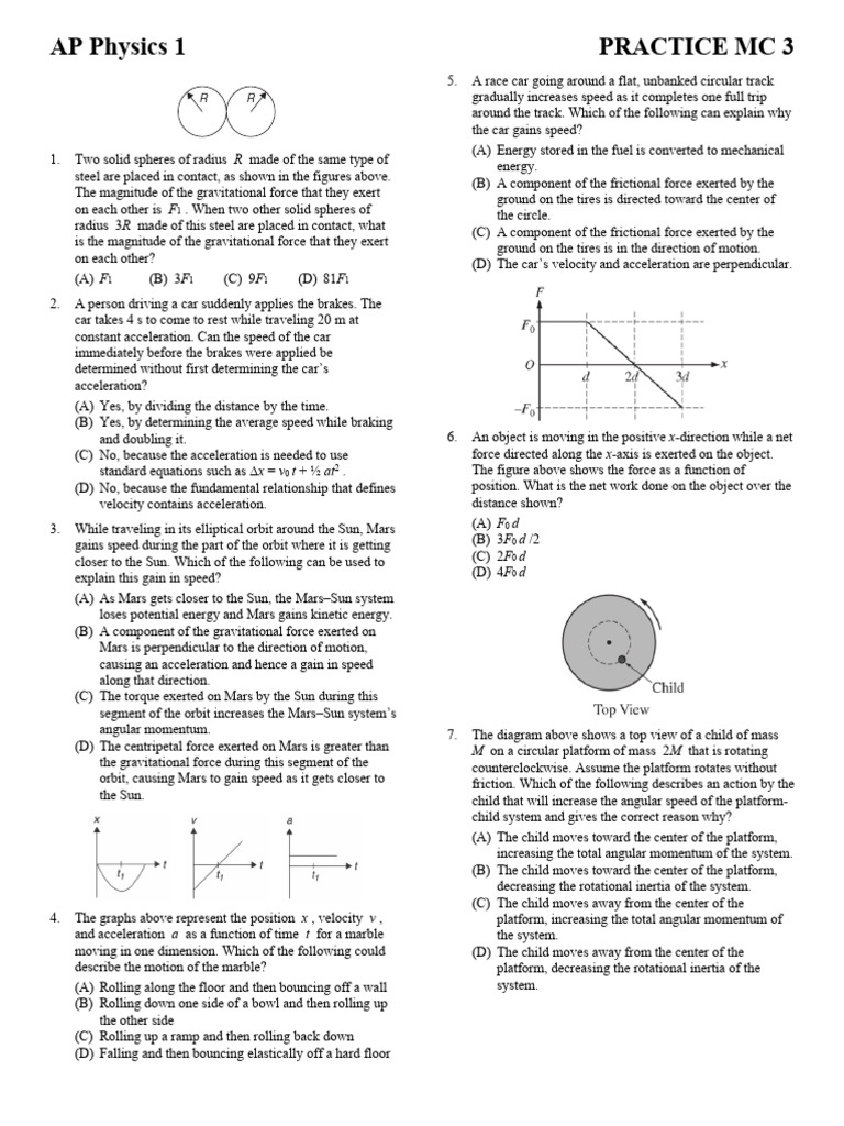 AP Physics 1 Practice Questions | PDF | Force | Acceleration