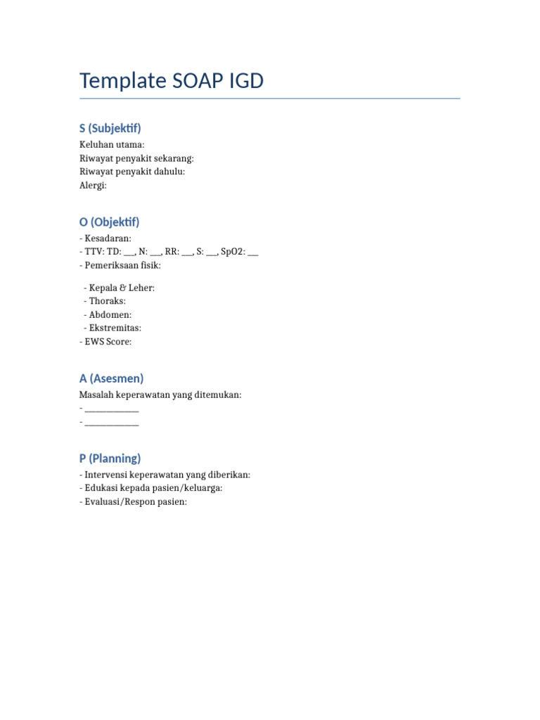 Template SOAP untuk Keperawatan IGD | PDF