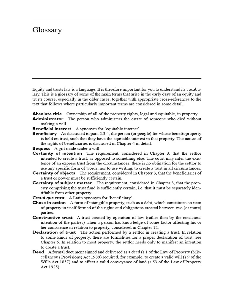 03 Equity - and - Trusts - (Glossary - Page) | PDF | English Trust Law | Equity (Law)