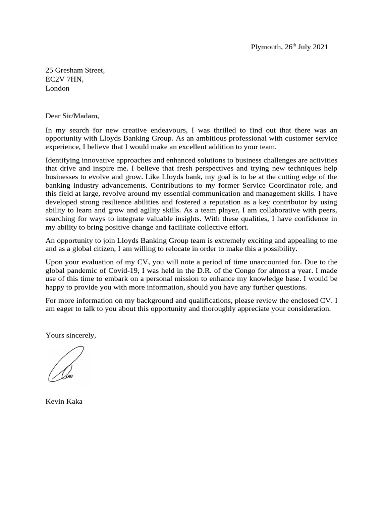 Cover Letter Lloyds Bank | PDF