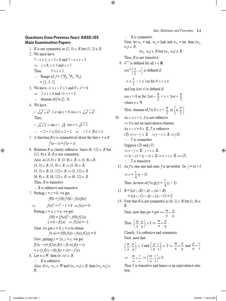 01 Solutions | PDF | Mathematical Relations | Functions And Mappings