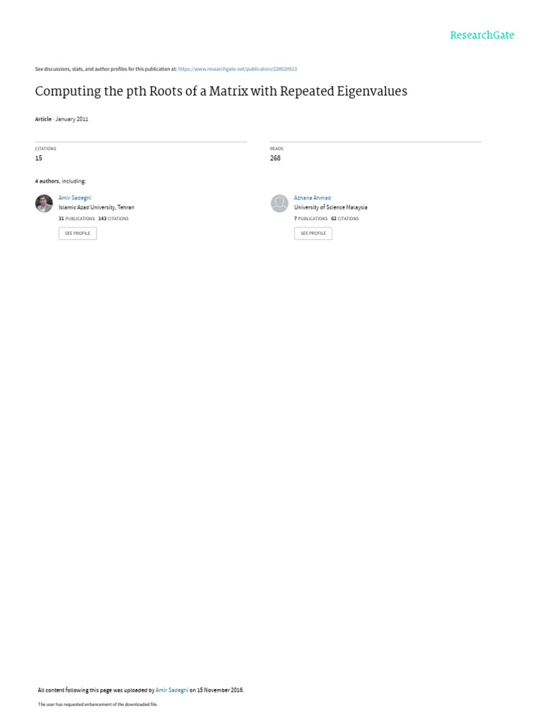 Computing The PTH Roots of A Matrix With Repeated | PDF | Matrix (Mathematics) | Eigenvalues And ...