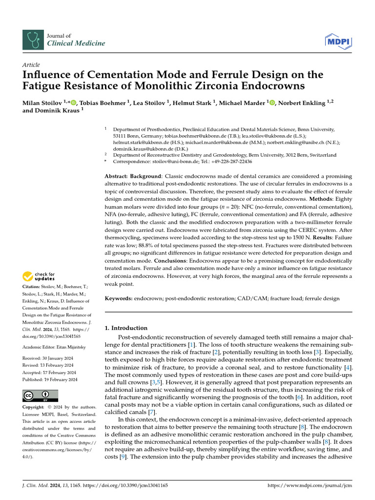 Influence of Cementation Mode and Ferrule Design on the Fatigue ...