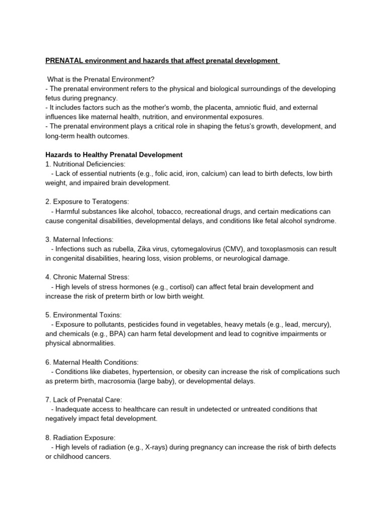 PRENATAL Environment and Hazards That Affect Prenatal Development | PDF ...