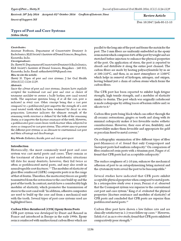 Types of Post and Core Systems by Nithin Shetty | PDF | Materials ...