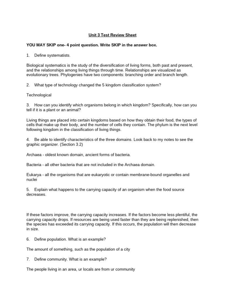 Unit 3 Test Review Sheet 2 | PDF | Ecosystem | Disturbance (Ecology)