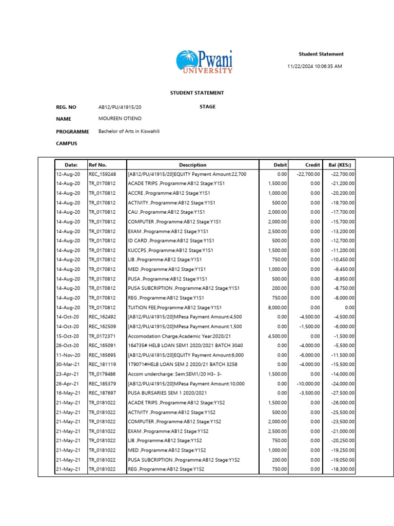 Student Financial Statement | PDF | Banking | Banking Technology