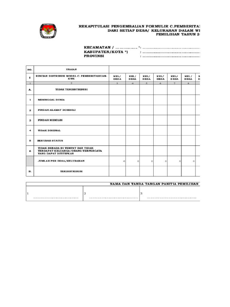 Rekap Pengembalian Formulir C Pemberitahuan-1 | PDF