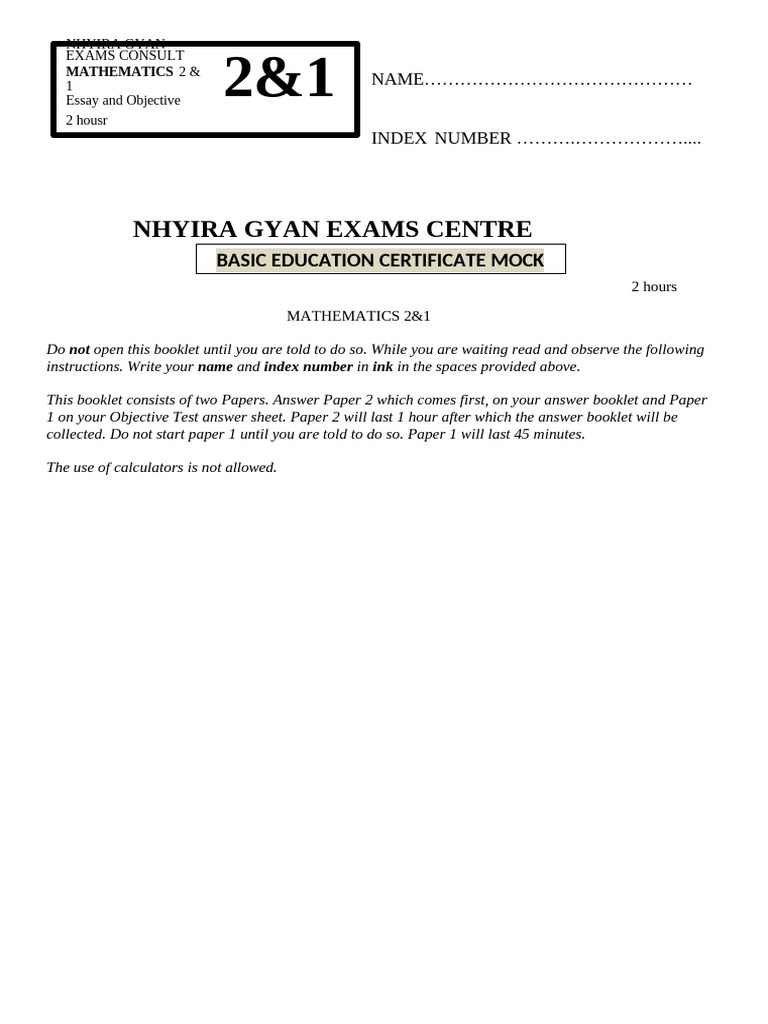 Bece 2025 Maths Mock New Curriculum Pdf Angle Mathematics
