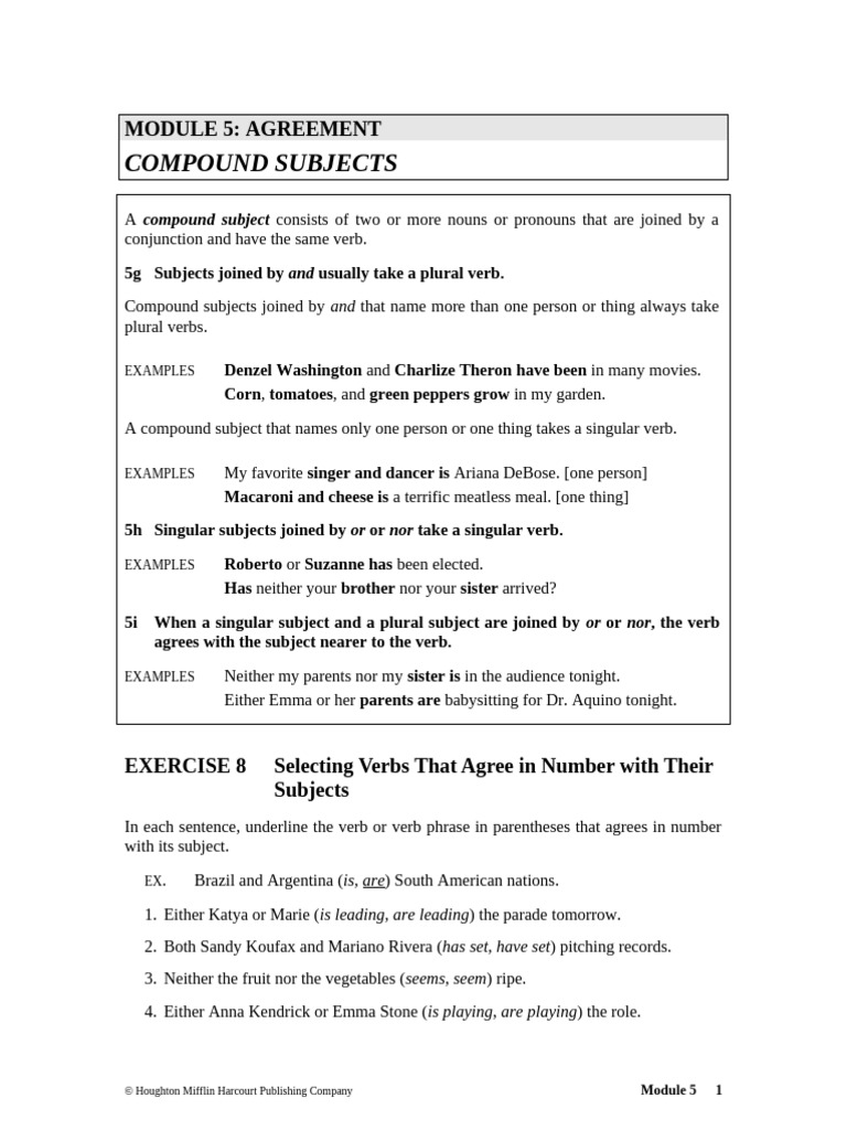 Agreement With Indefinite Pronouns and Comound Subjects | PDF ...