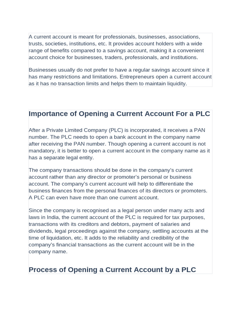 A Current Account Is Meant For Professionals | PDF | Transaction ...