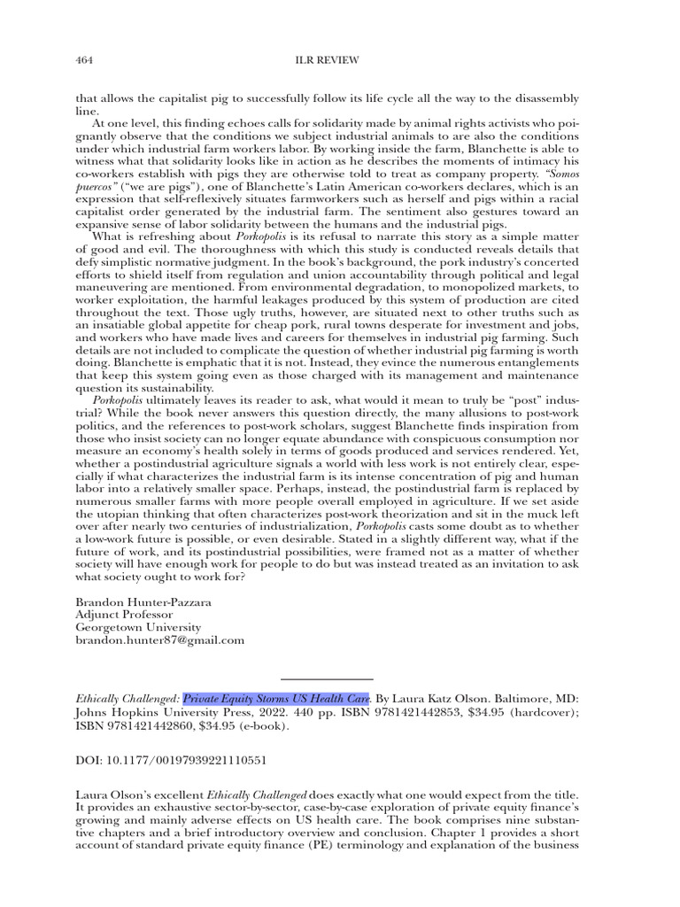 morgan - ilr review of olson's 2022 private equity book | PDF | Mergers And Acquisitions | Debt