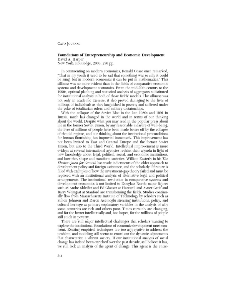 Boettke - Review of Harper's 'Foundations of Entrepreneurship (Cato ...