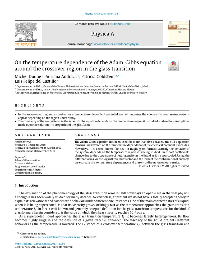 On The Temperature Dependence of The Adam-Gibbs Equation Around The ...