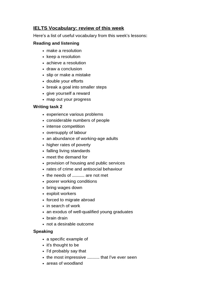 Weekly IELTS Vocabulary Review | PDF