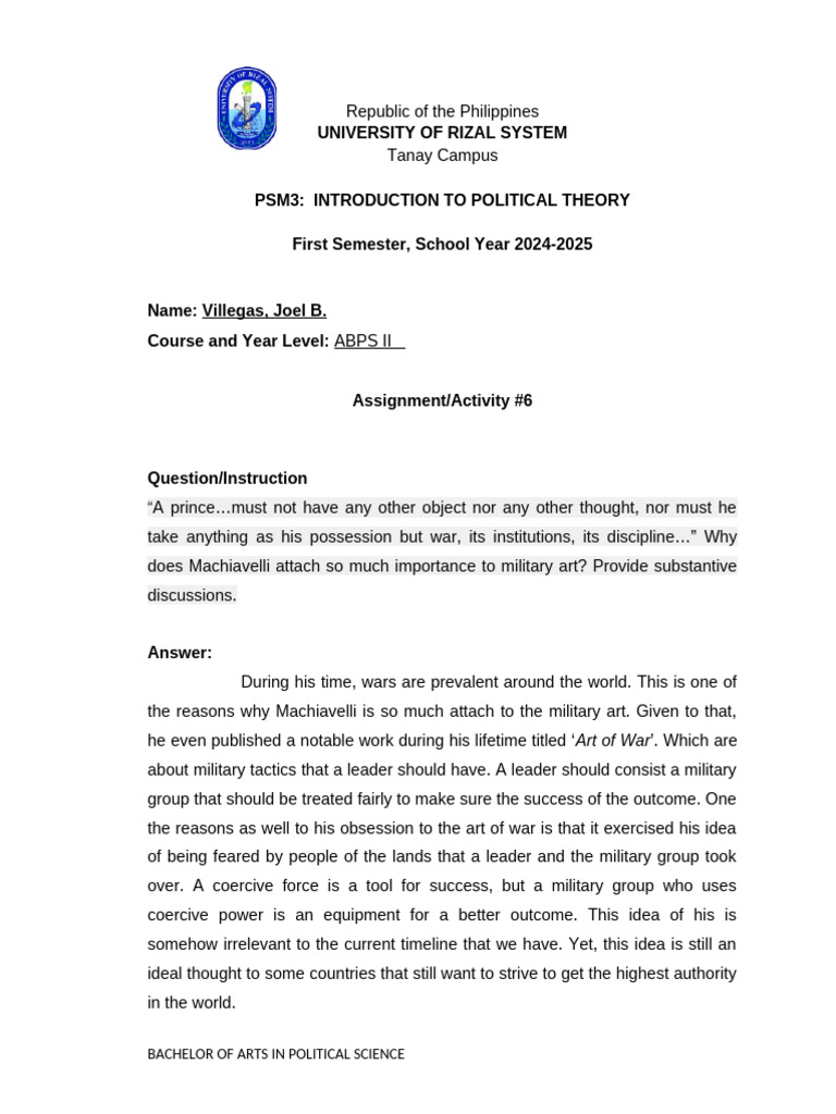 Villegas Psm3 Assignment#6 | PDF | Niccolò Machiavelli