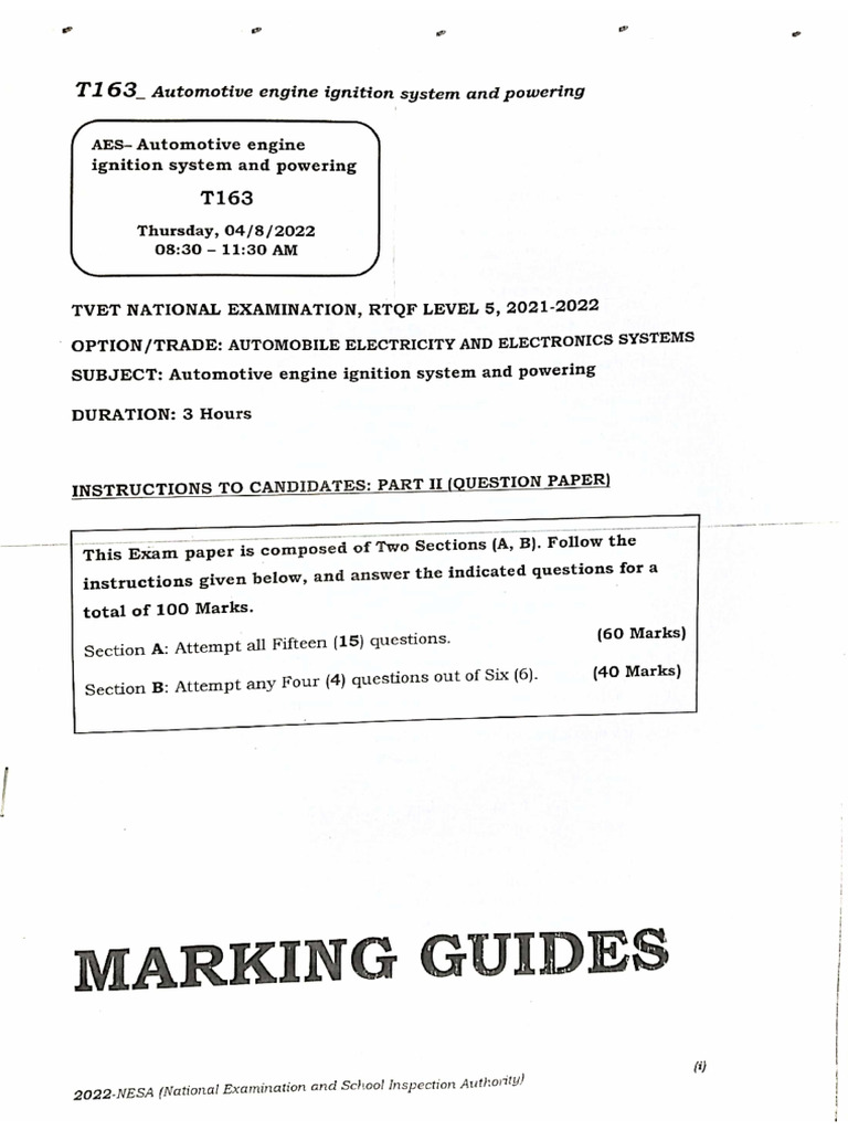 AES 5 EXAMS Marking Guide | PDF