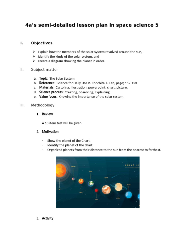 Grade 5 Solar System Lesson Plan | PDF | Solar System | Sun