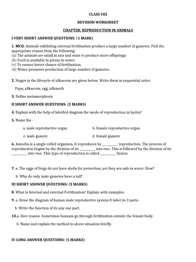 Class 8 Reproduction in Animals | PDF | Fertilisation | Reproduction