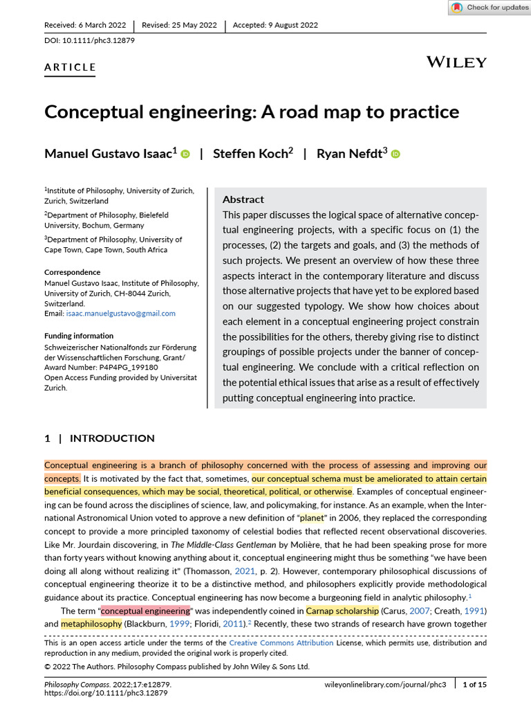 (Isaac Et Al. 2022) - Conceptual Engineering A Road Map To Practice | PDF | Semantics | Truth