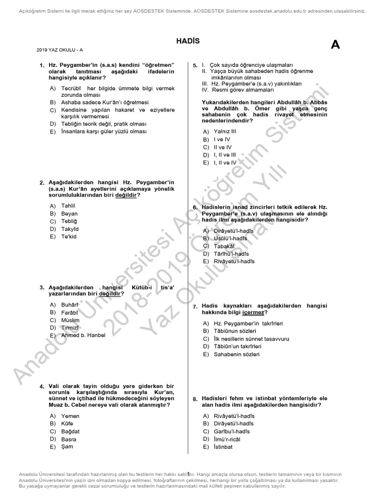 Hadis 2019 Yaz Okulu | PDF