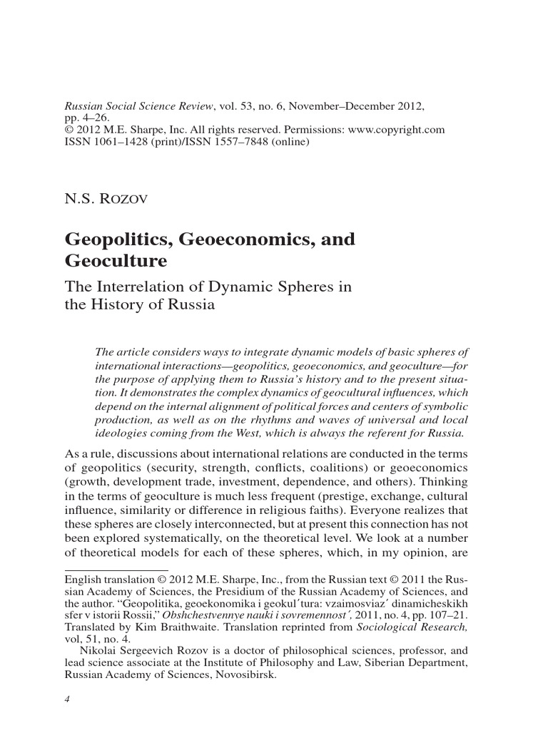 Nikolai_S_Rozov_Geopolitics_Geoeconomics | PDF | Hegemony | Market (Economics)