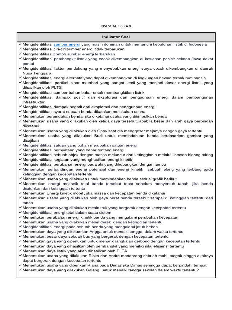 Kisi Soal Pts Fisika X | PDF