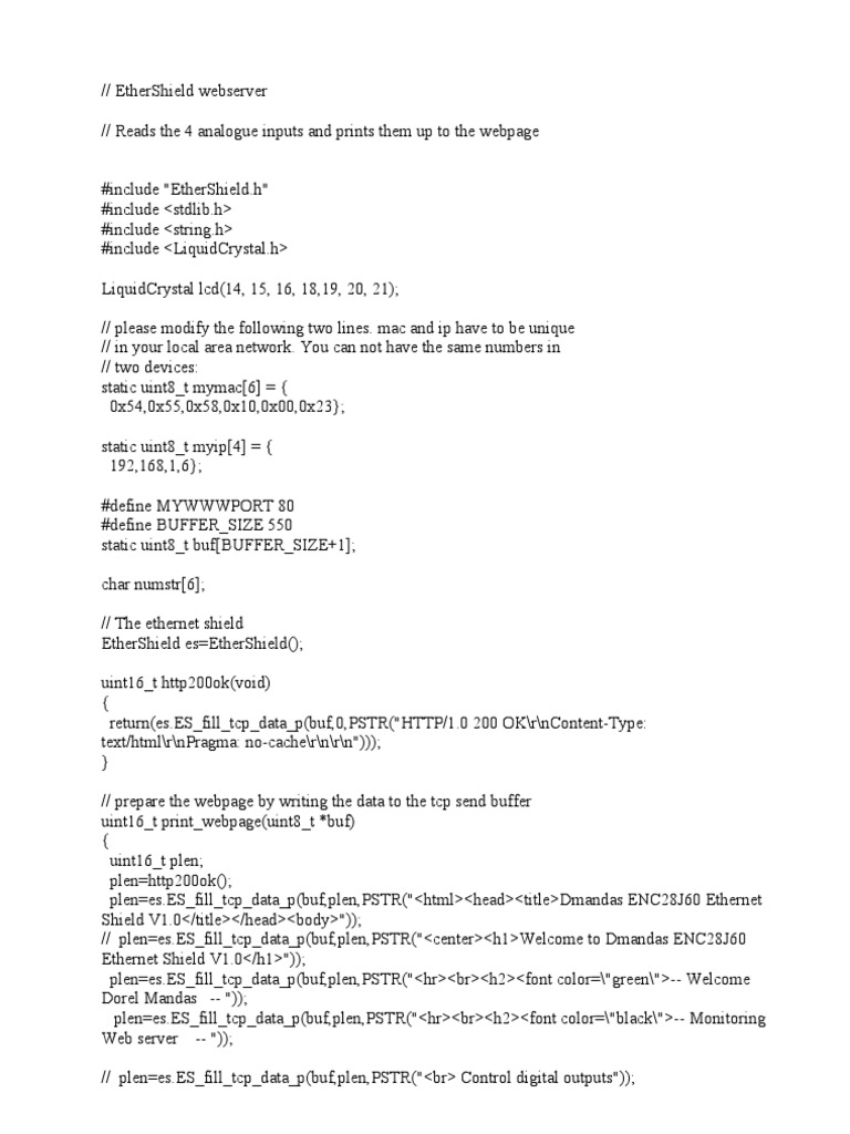 Ether Shield Webserver M32 LCD | PDF | Web Server | Internet & Web