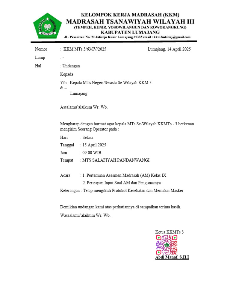Undangan KKMTS 3 - Operator 2025 | PDF
