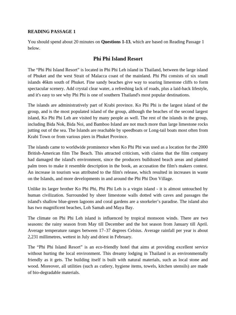 Section 1 - Travel - Phi Phi Island Resort | PDF | Earth Sciences
