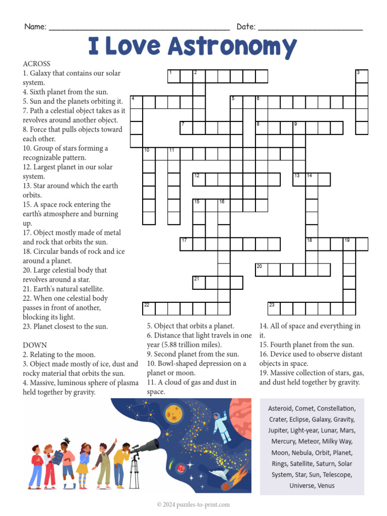 Astronomy Crossword Puzzle | PDF | Planets | Sun