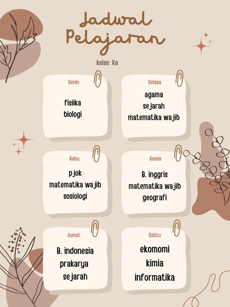 Cokelat Krem Estetik Boho Jadwal Pelajaran PDF | PDF