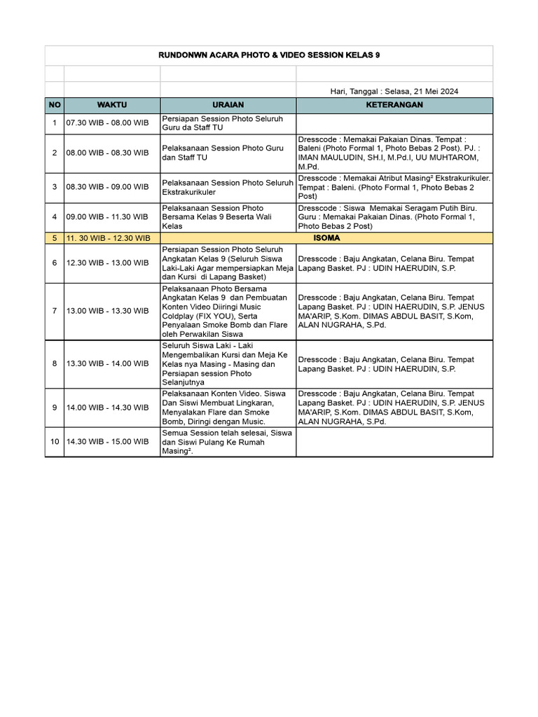 Rundown Acara Session Photo | PDF