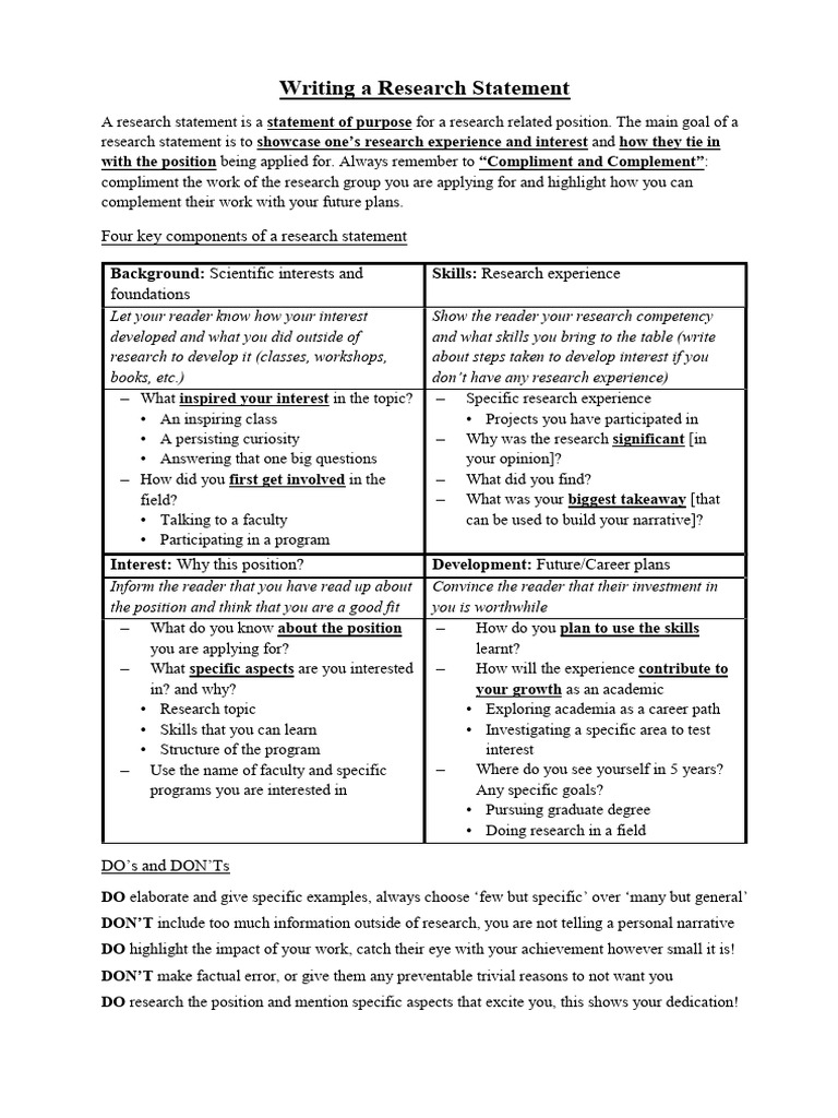 Crafting an Effective Research Statement | PDF | Experience | Learning