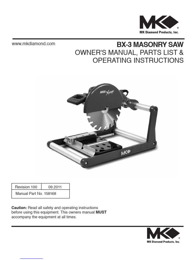 MK Diamond Saw - BX3 Table Brick Saw | PDF | Electrical Connector | Safety