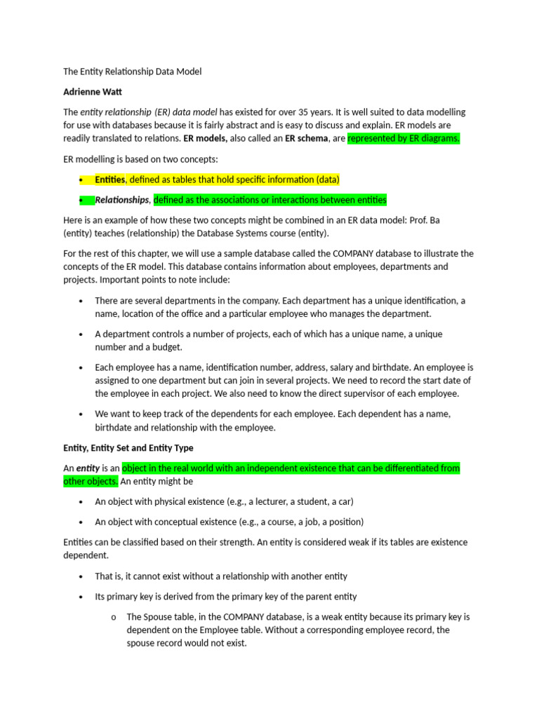 The Entity Relationship Data Model | PDF | Data Model | Databases