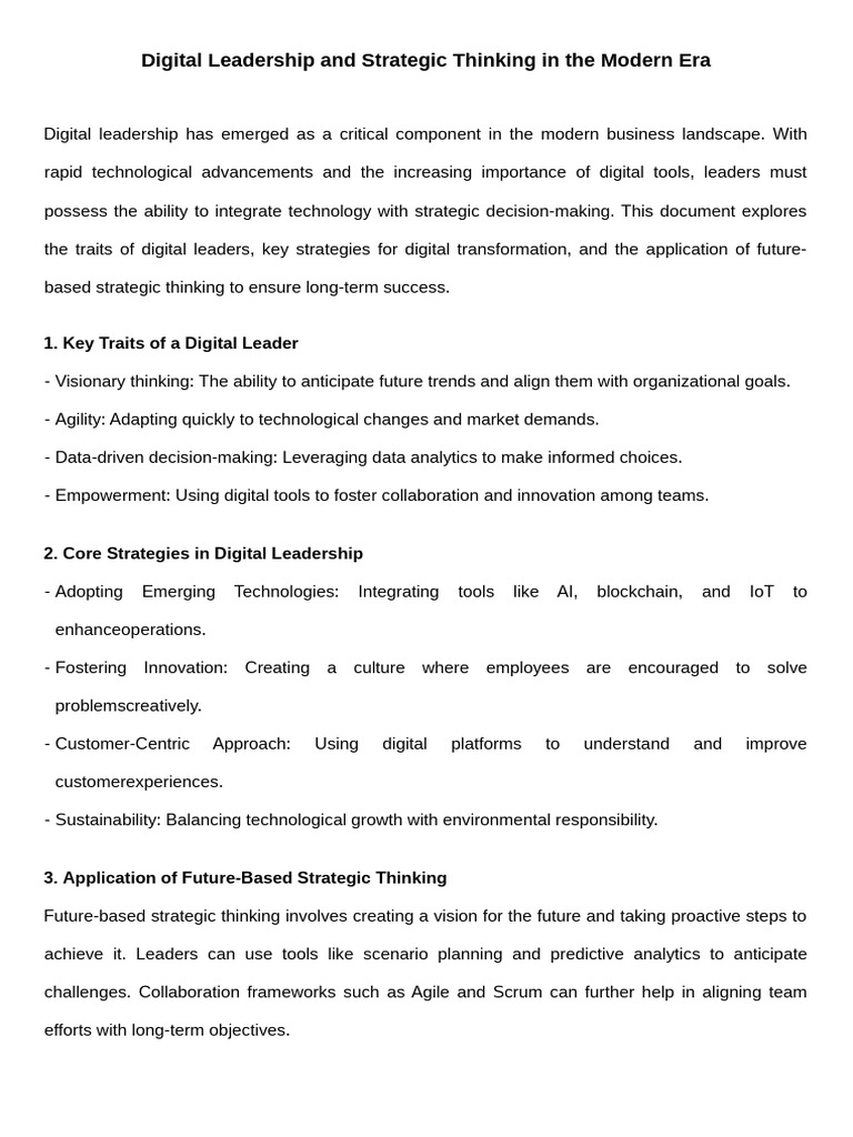 Digital Leadership Strategy | PDF | Leadership | Strategic Thinking