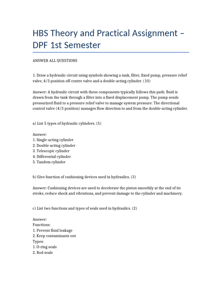 Hydraulic and Pneumatic Systems Assignment | PDF | Pump | Manufactured ...