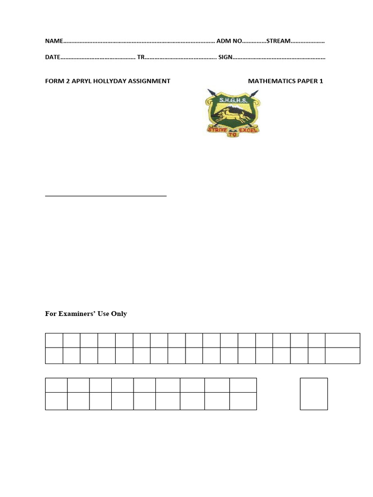 Mathematics Form 2 2025 Holliday Assignmet | PDF | Triangle | Geometry